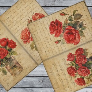 Vintage Red Roses Journal Pages Kit, Vintage Roses Junk Journal for ...