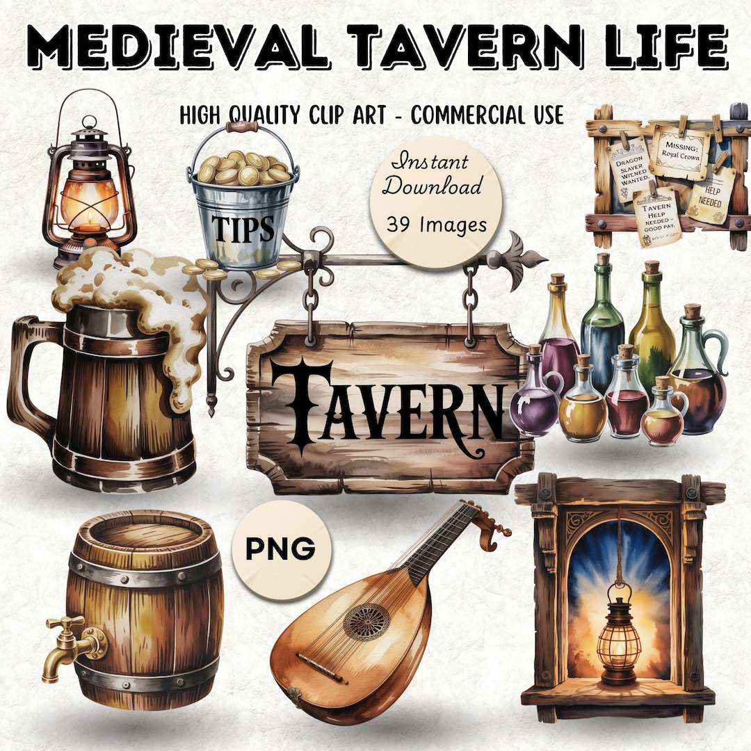 Medieval Tavern PNG – Set of 39 | Fantasy Tavern Clipart | RPG Assets ...