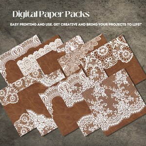 White Lace and Leather Digital Paper Pack - Vintage Lace Pattern ...