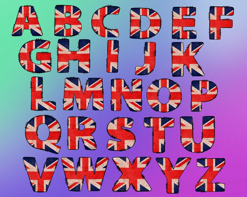 United Kingdom Flag Doodle Letters , Vintage United Kingdom Flag ...