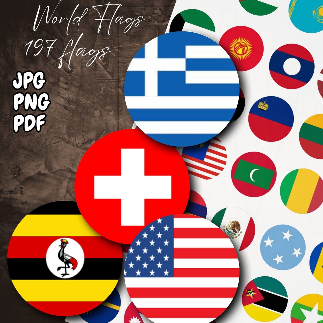 World Flags - Digital Collage Sheet - 1 Inch Round Circles for Pendants ...