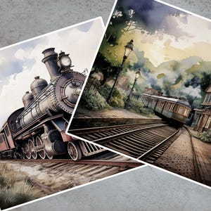 Watercolor Vintage Train Station Clipart Bundle, JPG Train Station ...