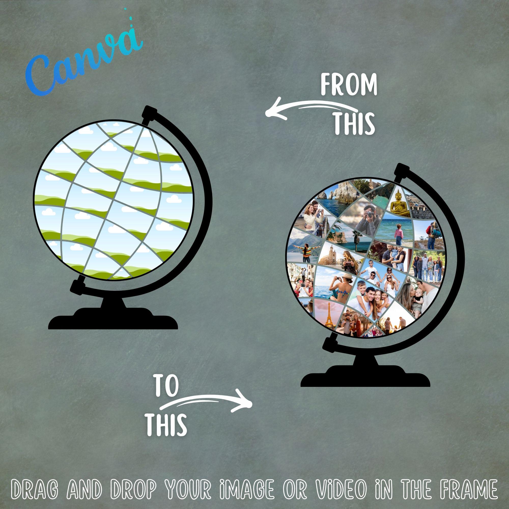 Globe Photo Collage Template: Travel Keepsake, Editable Canva Frame ...