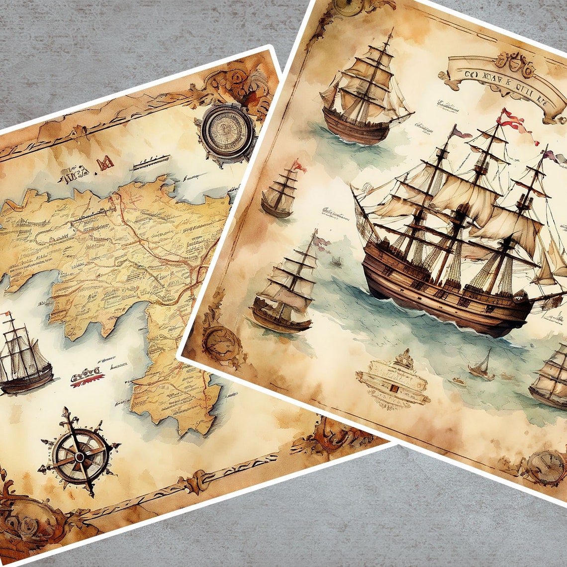 Vintage Treasure JPG Bundle,watercolor Treasure Map Scrapbook Paper ...