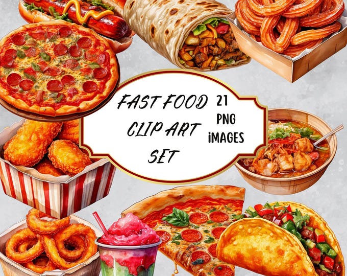 Fast Food Clipart, Junk Food PNG, Party Graphics (digital Download ...