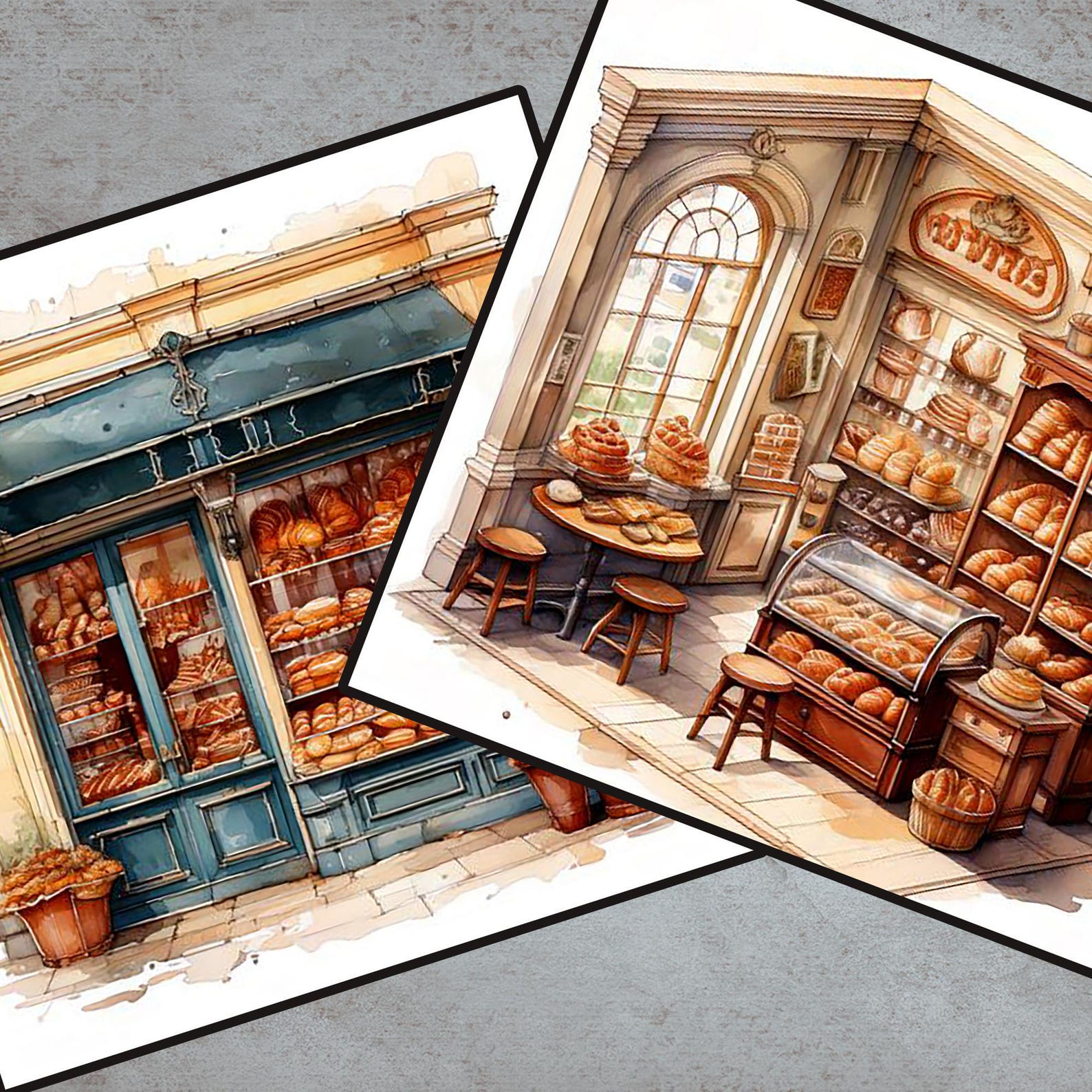 Watercolor French Bakery JPG Clip Art Pack, Bakery Clip Art Set, French ...