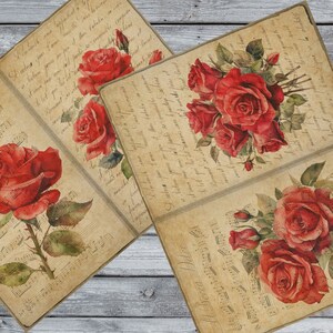 Vintage Red Roses Journal Pages Kit, Vintage Roses Junk Journal for ...