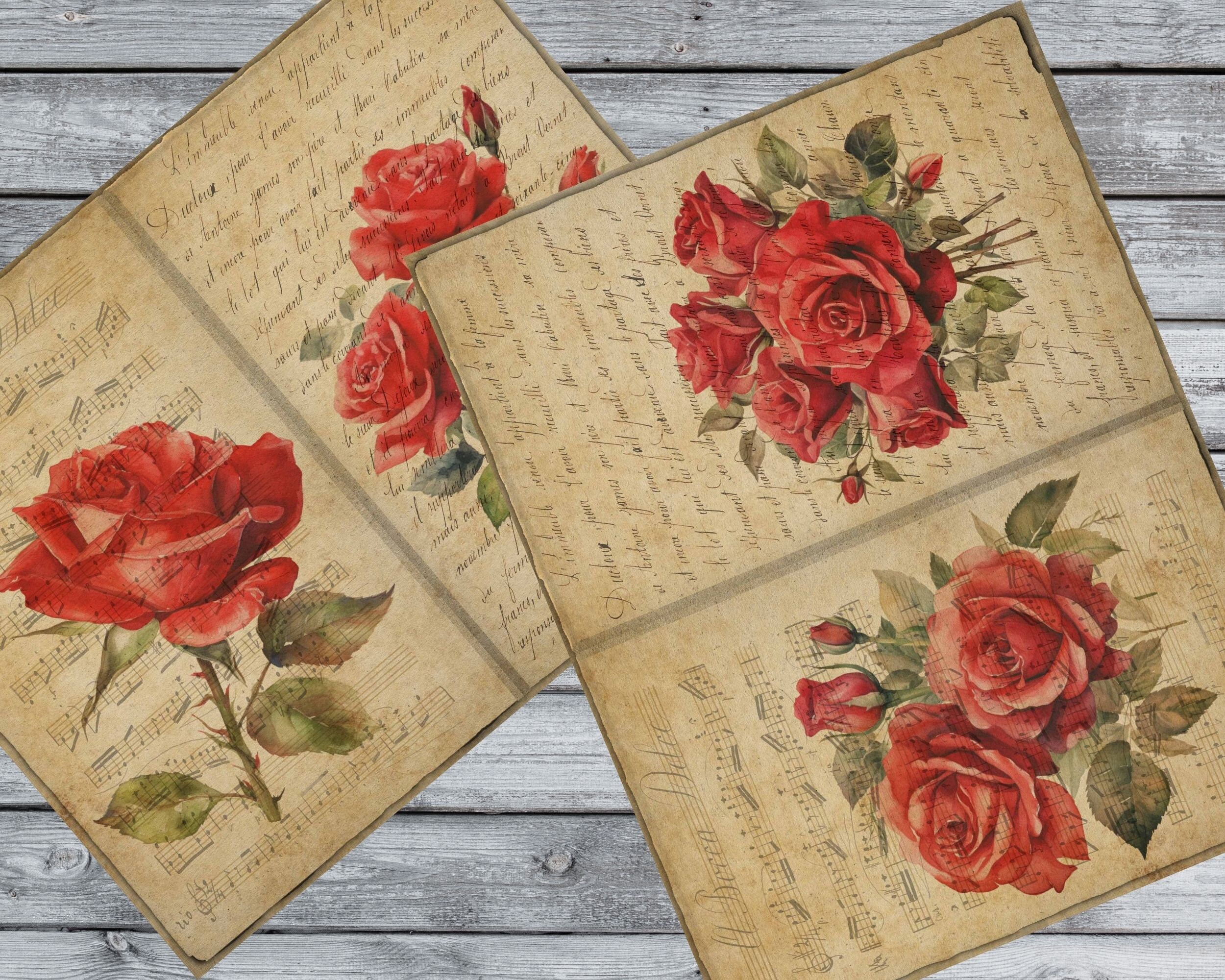 Vintage Red Roses Journal Pages Kit, Vintage Roses Junk Journal for ...
