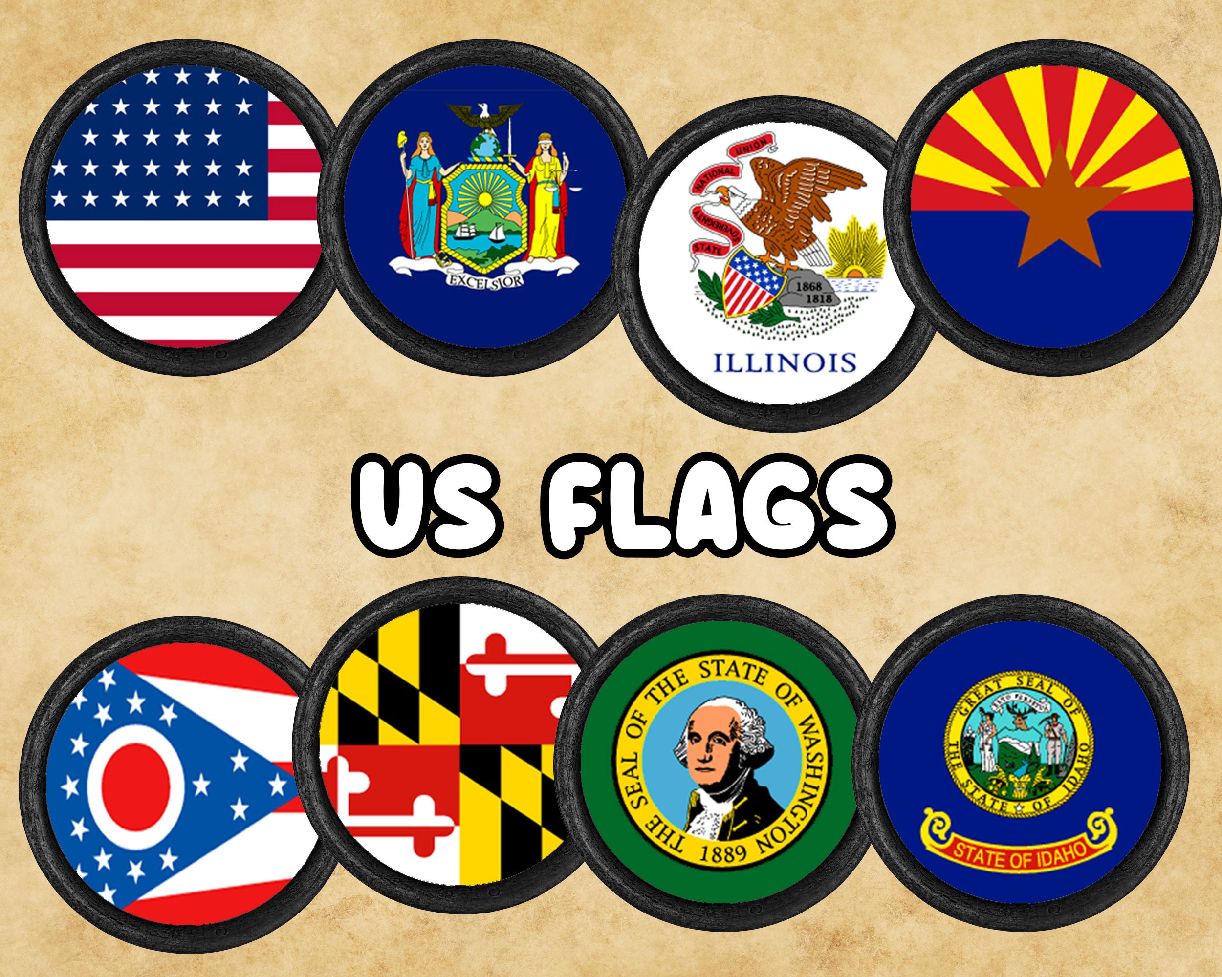 American Flags Digital Collage Sheet 1 Inch Round Circles for Pendants ...