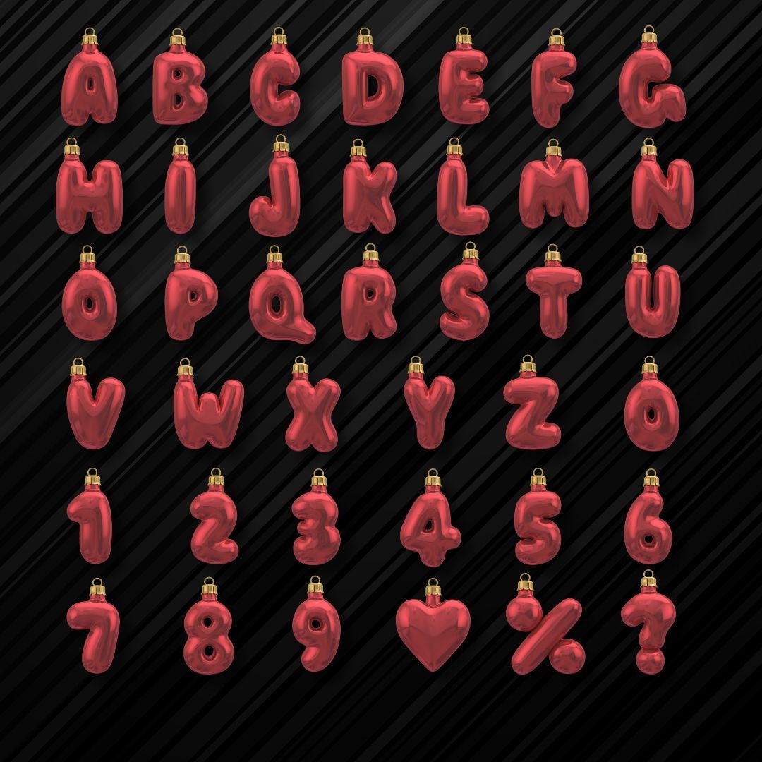 3D Red Christmas Alphabet Letters Set, Holiday Banner Letters, Xmas ...