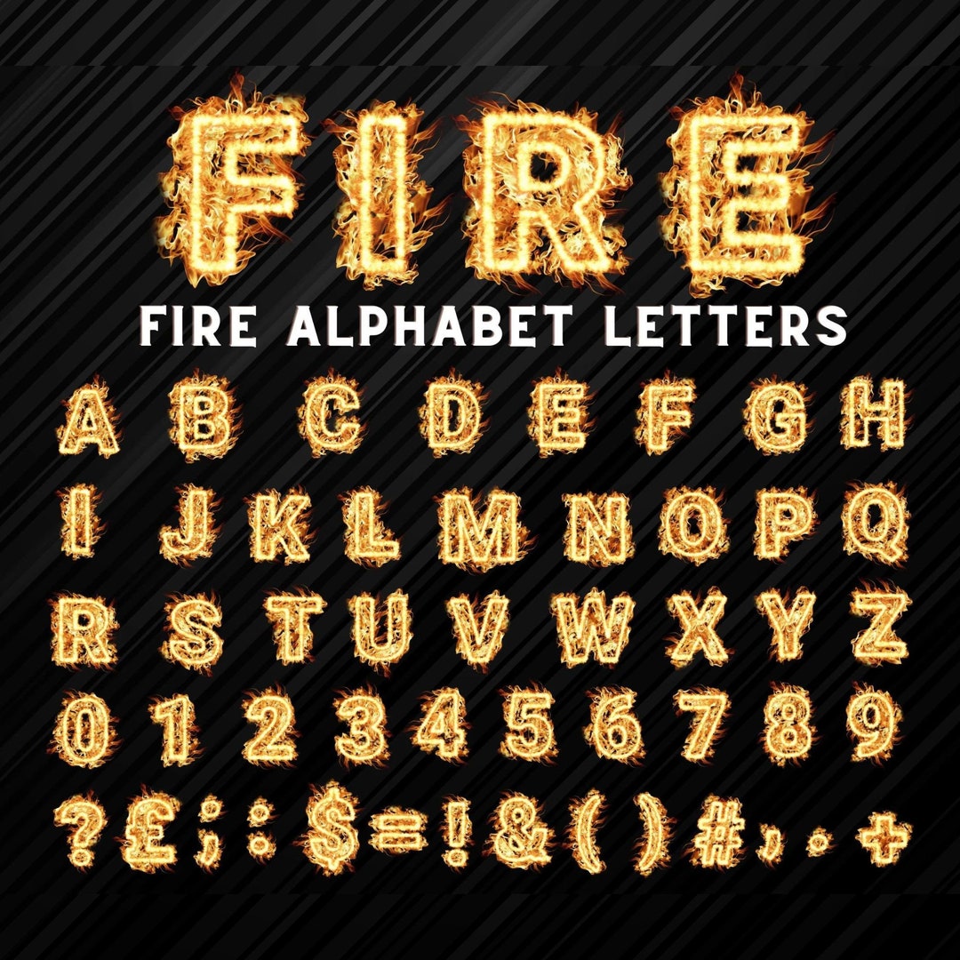 Fire Alphabet Letters and Numbers, Flaming Alphabet, Set of Letters ...