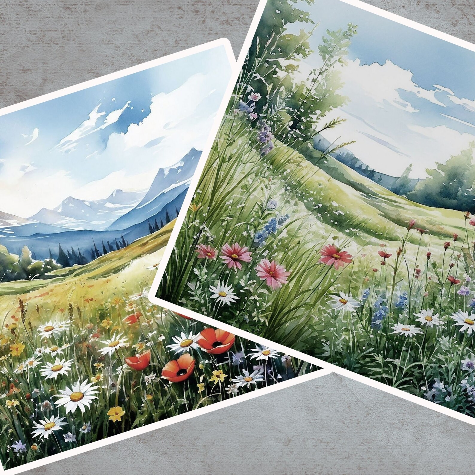 Watercolor Wildflower Meadow Digital Paper Pack, Flower Field Digital ...