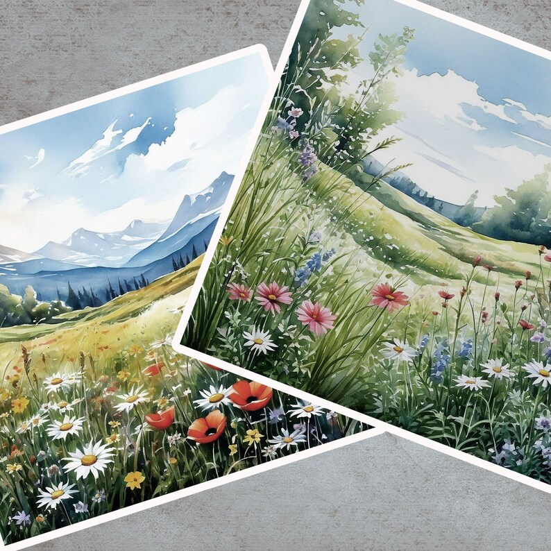 Watercolor Wildflower Meadow Digital Paper Pack, Flower Field Digital ...