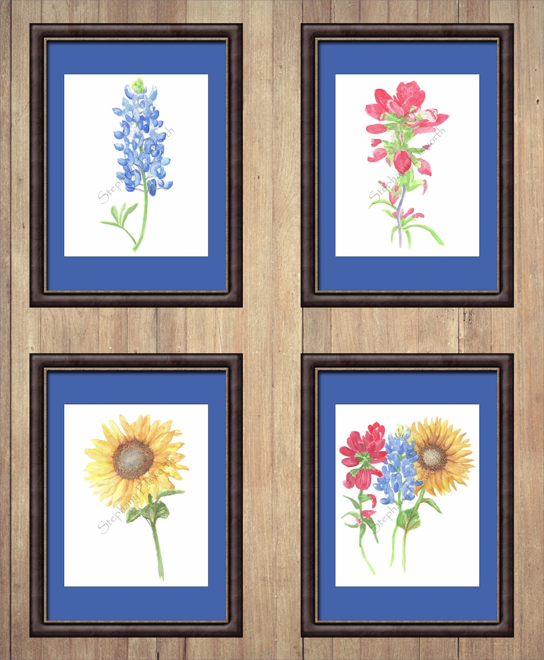 Texas Wildflowers Printable Digital Download 300 DPI JPG Wall Art Set ...