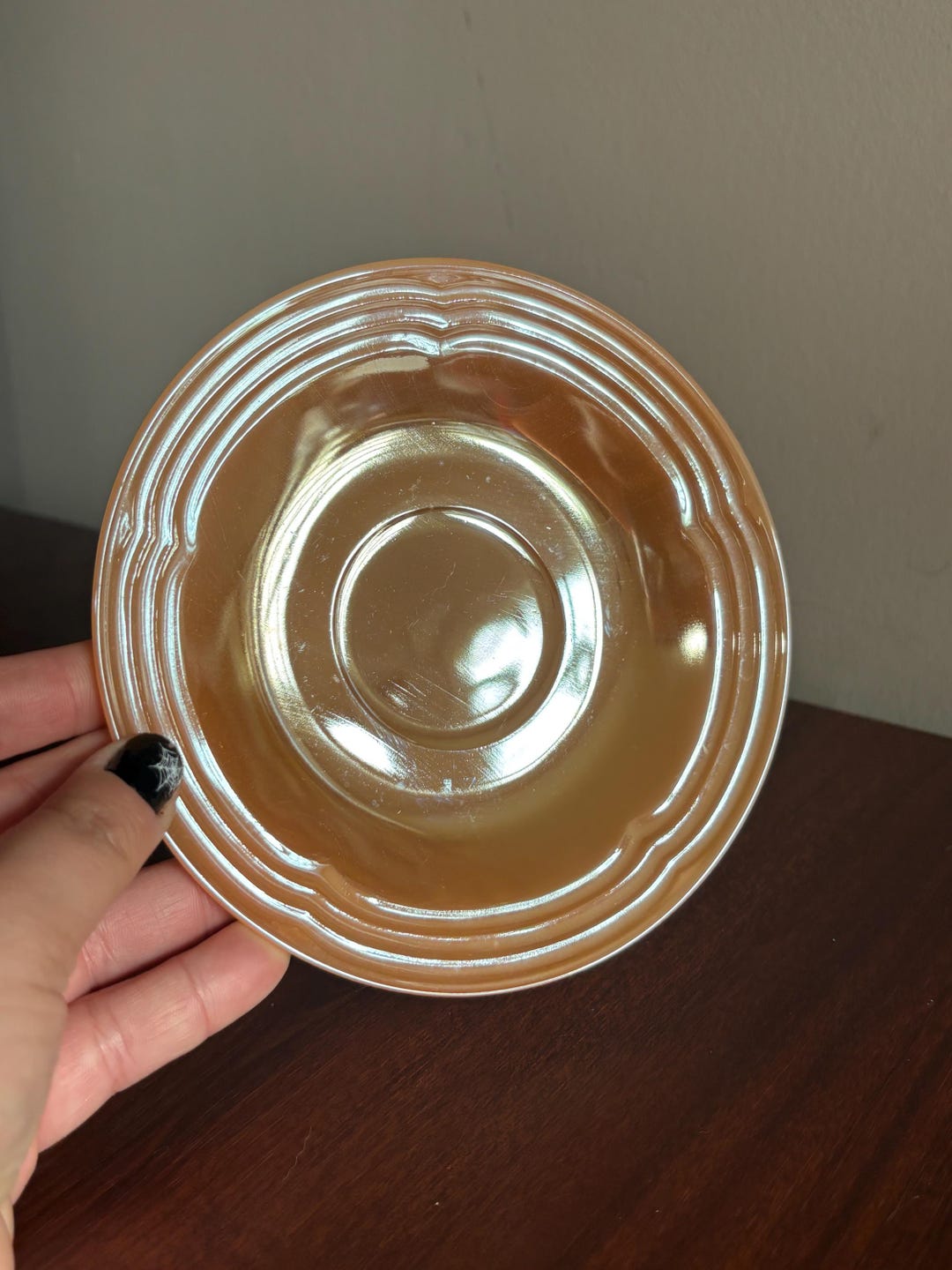 Vintage Fire King Lusterware Saucer. Peach Colored With Scalloped ...
