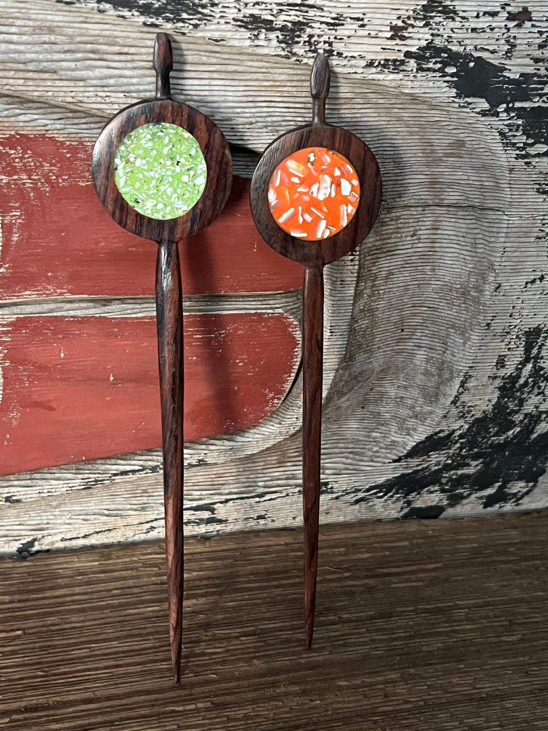 2 Exotic Wood With Inlay Hair Sticks - Etsy
