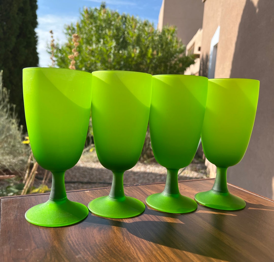 Cool MCM Green Satin Glass Goblets Great Shade of Frosted Green - Etsy