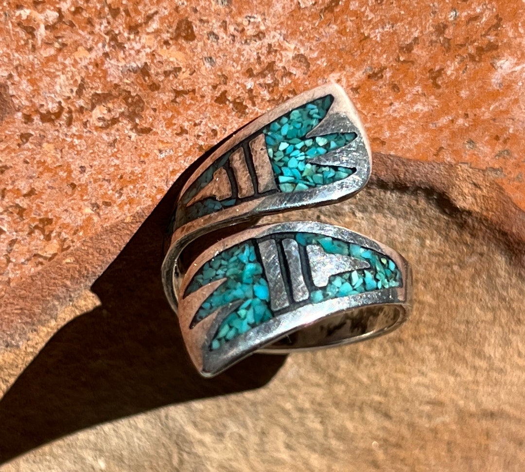 Vintage Navajo Chip Inlay Crossover Ring - Etsy