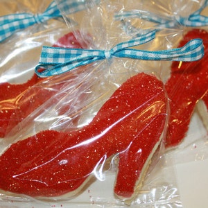 Ruby Slippers Cookies With Red Sparkly Sugar and Blue Gingham Bow, Gift ...