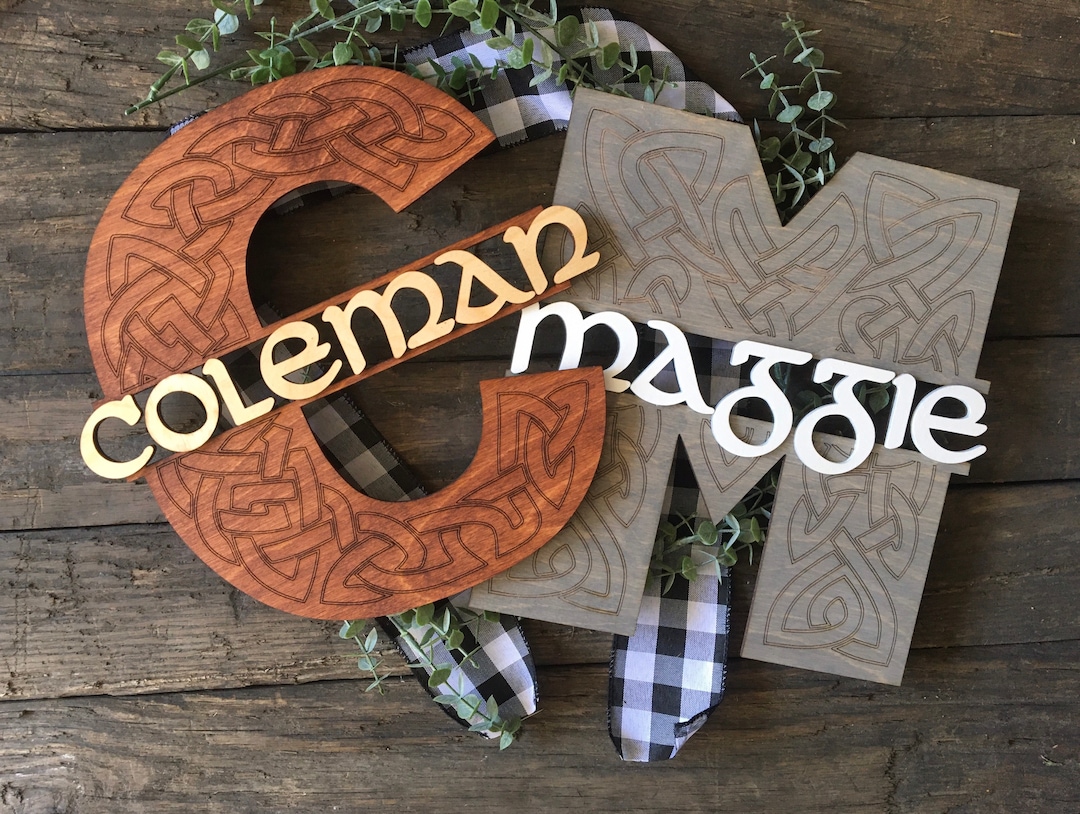 Irish Celtic Split Monogram First or Last Name Sign *custom* - Etsy