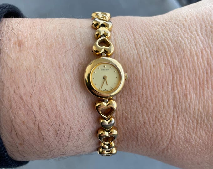 Vintage SEIKO Gold Tone Quartz Watch With Heart Band and New Battery ...