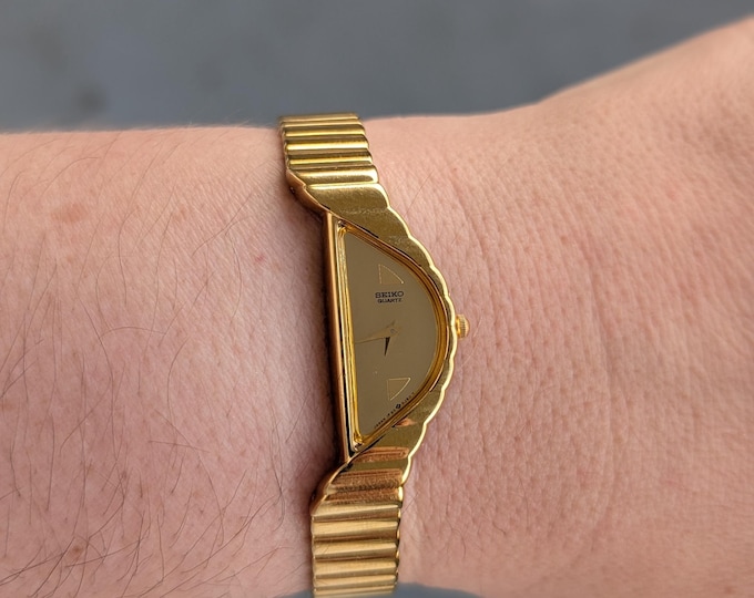 Vintage SEIKO Half Moon Watch From Gold Tone Quartz Watch With New Battery. Fits 6.25” Wrist or ...