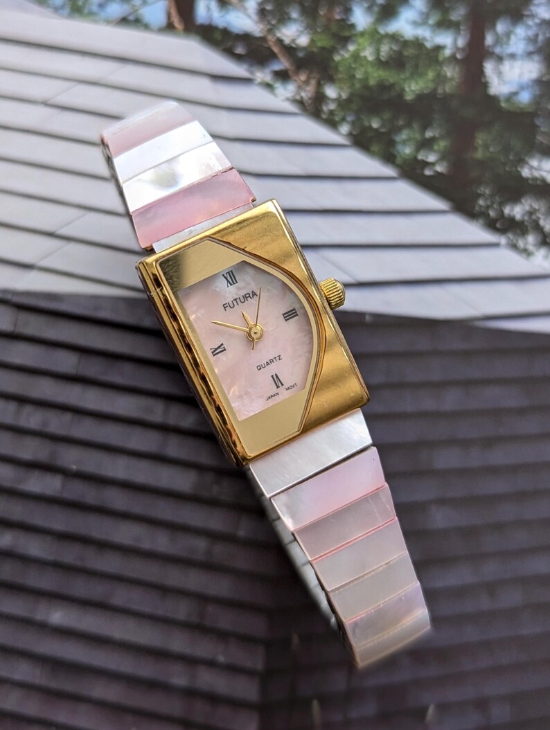 Vintage FUTURA Pink and Gold Tone Piano Dial Quartz Watch With Original ...