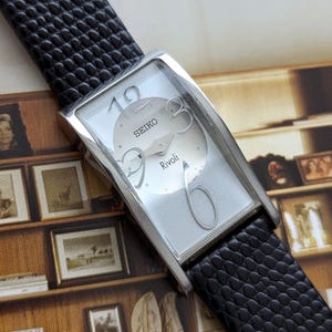 Vintage SEIKO Rivoli Quartz Watch: Black Leather Band, Fits 8" Wrist ...