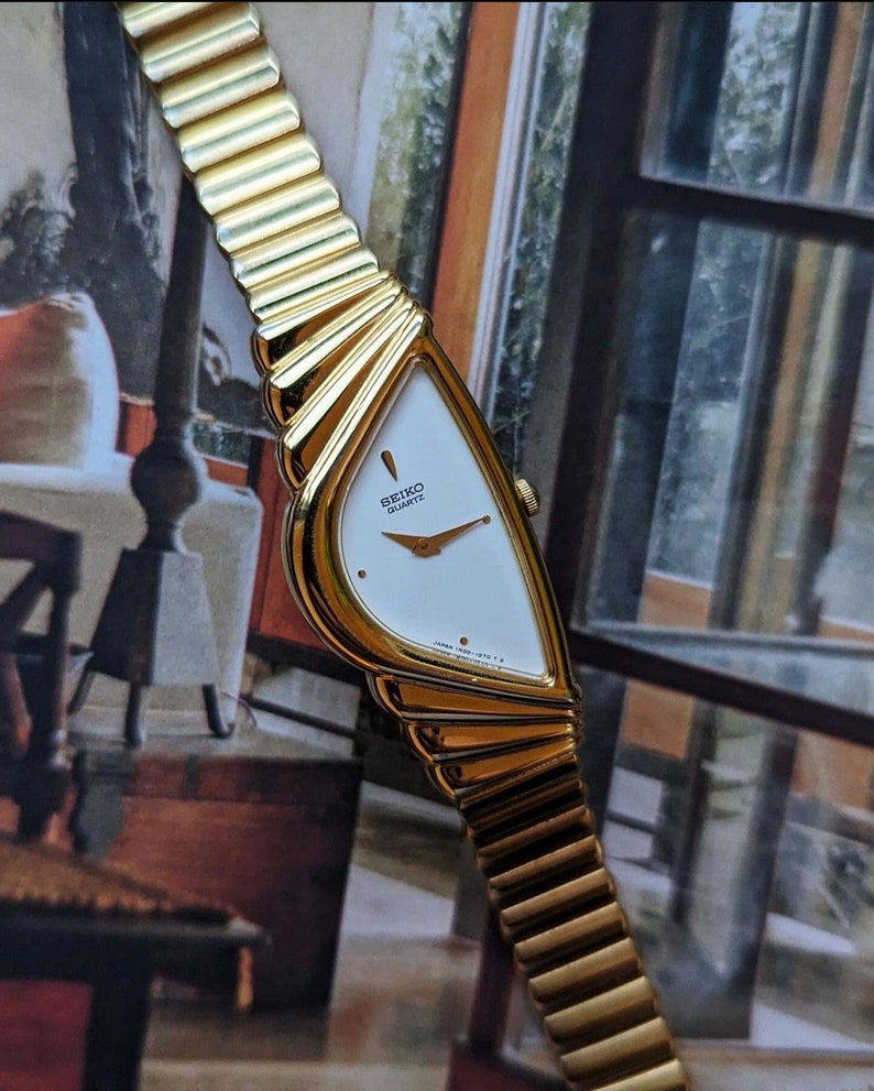 1980s Seiko Half Moon Wrist Watch Gold Tone Japan Quartz Movement White Dial, Fits 6.5wrist. New ...