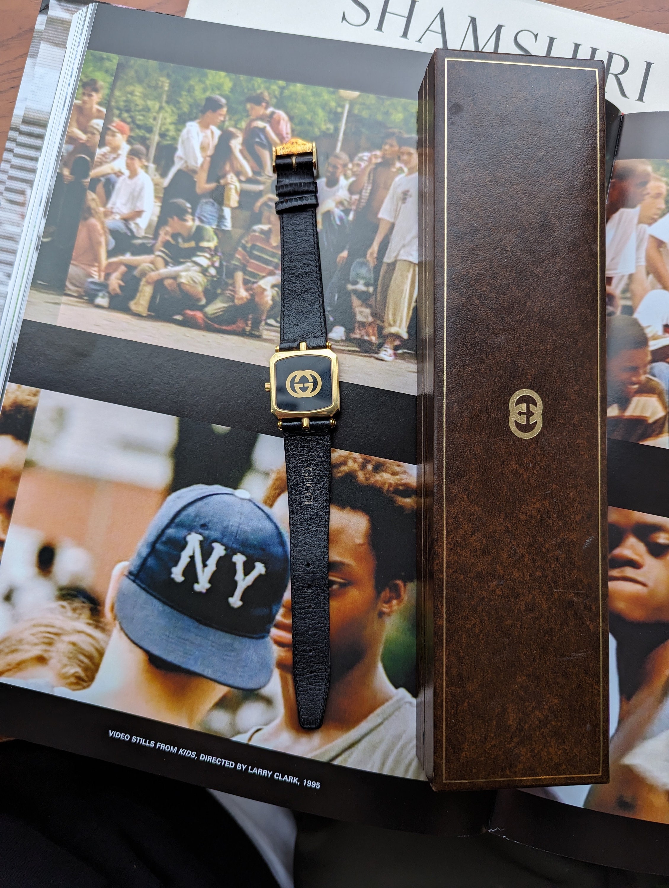 Vintage Gucci Square Gold Face Gold Dial, Black Face, Black Genuine ...