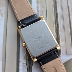 Vintage SEIKO Tank Quartz Watch With Black Leather Band and New Battery ...