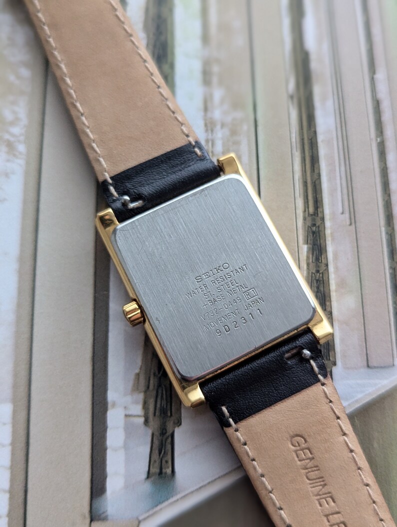Vintage SEIKO Tank Quartz Watch With Black Leather Band and New Battery. Best Fits 8 Wrist or ...
