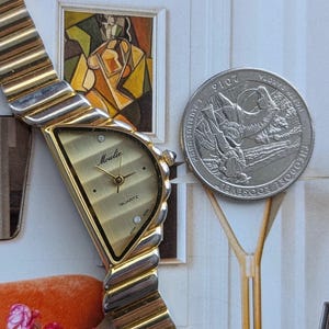 BROKEN Vintage MOULIN Gold Tone Half Moon Quartz Watch. Best Fits 7.5 ...