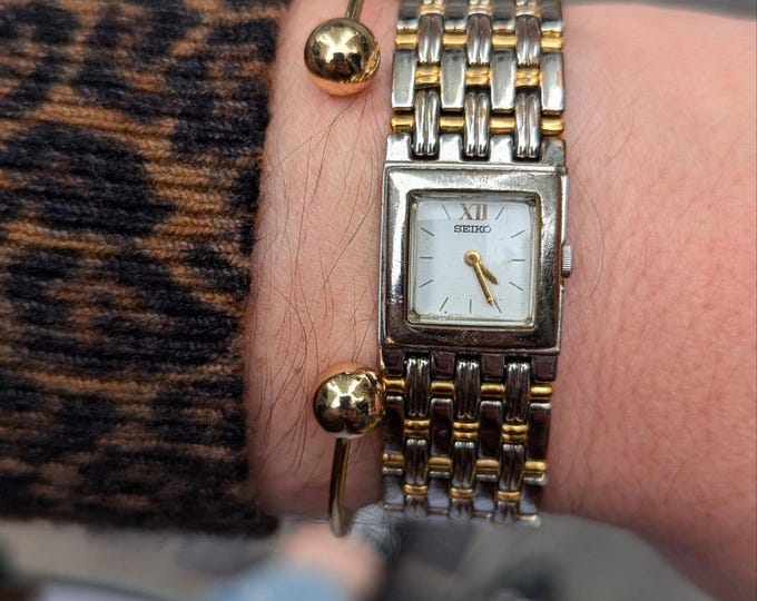 Vintage SEIKO Two Tone Tank Quartz Watch With New Battery. Best Fits 7 ...
