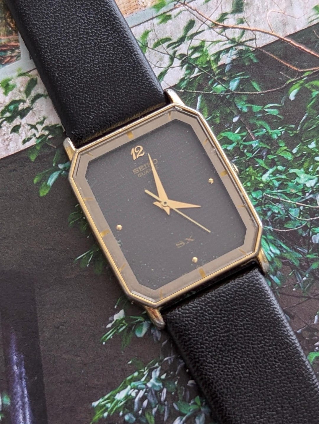 Vintage SEIKO Tank Quartz Watch With New Black Leather Band and New ...