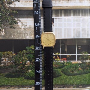Vintage TIMEX Gold Tone Tank Quartz Watch With New Black Leather Band ...