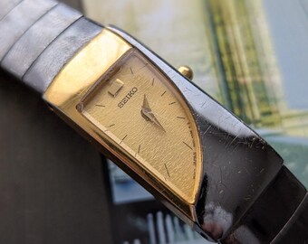 Vintage SEIKO Starburst Asymmetrical Piano Style Quartz Watch With Black Face and New Battery ...