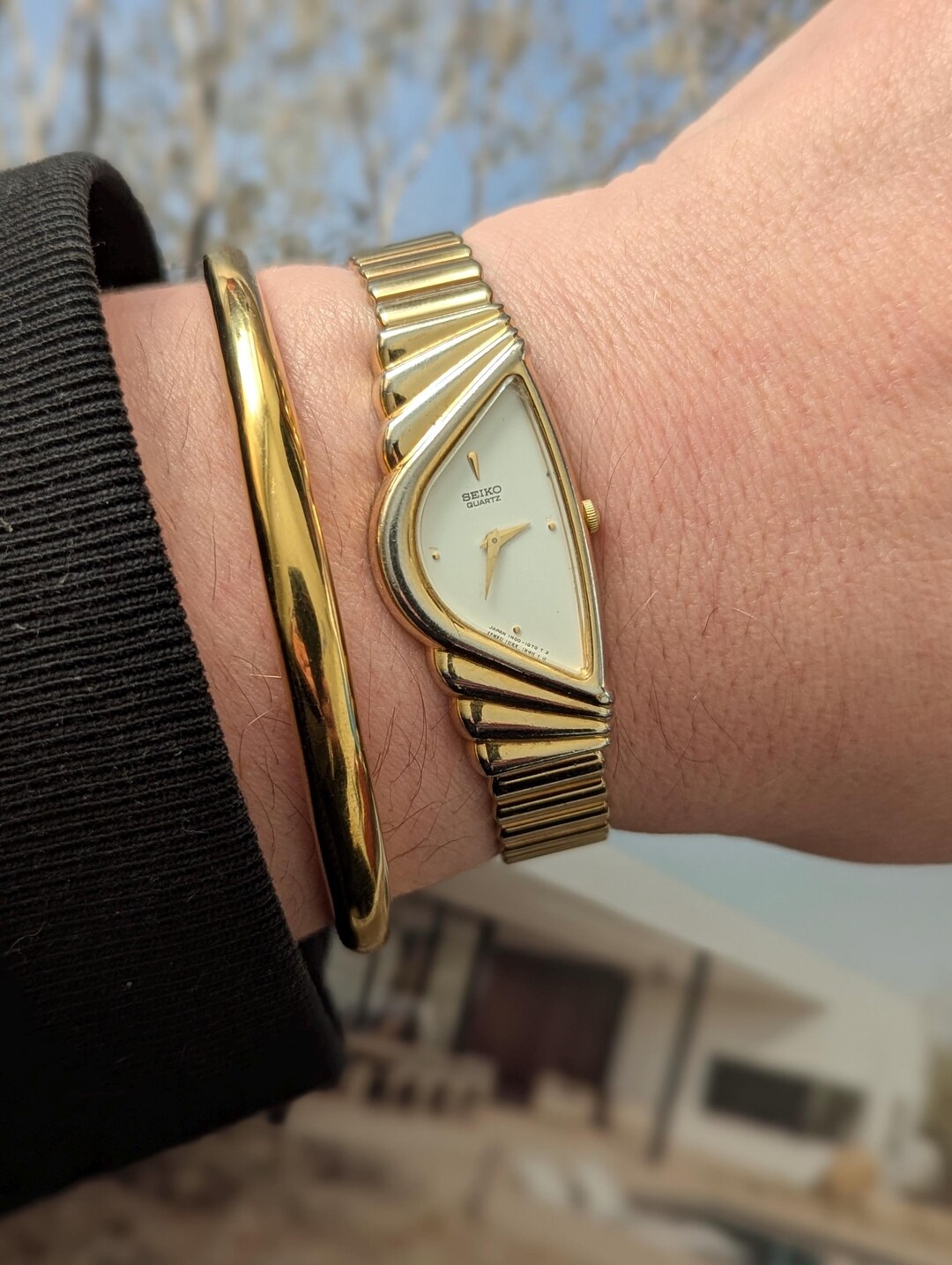 Vintage SEIKO Half Moon Watch From Gold Tone Quartz Watch With Original ...