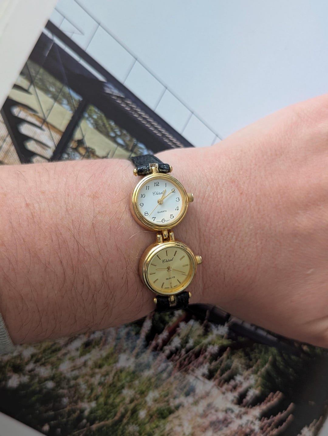 Vintage CHIRAL Dual Face Gold Tone Quartz Watch With New Old Stock ...