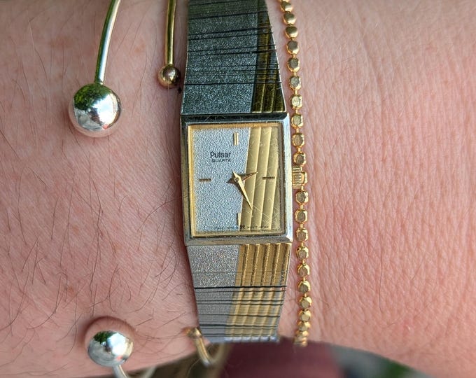 Vintage PULSAR Two Tone Tank Quartz Watch With New Battery. Best Fits 6 ...