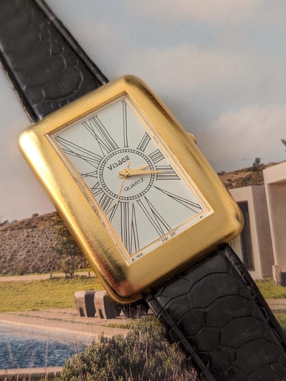 2nd Hand VISAGE Gold Tone Quartz Watch with Black Lea… - Gem
