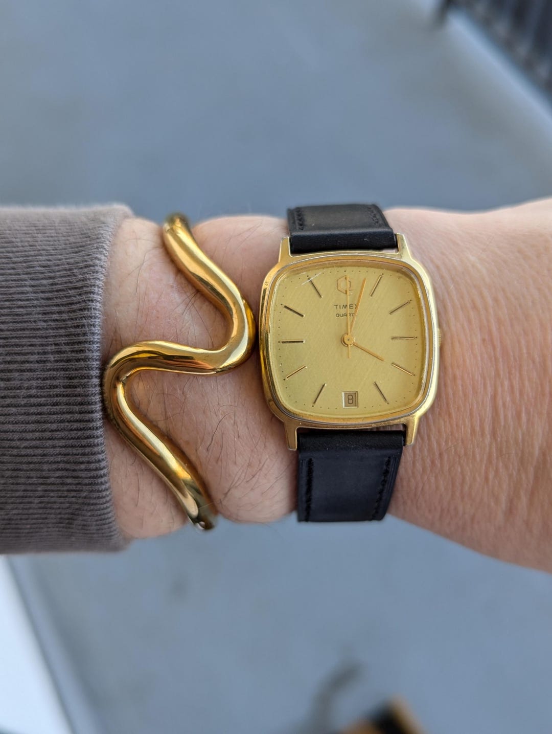 Vintage TIMEX Gold Tone Tank Quartz Watch With New Black Leather Band ...