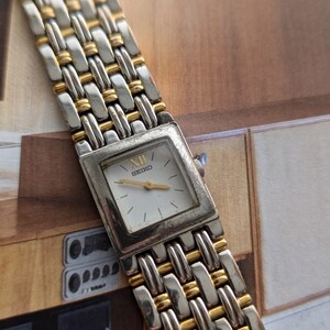 Vintage SEIKO Two Tone Tank Quartz Watch With New Battery. Best Fits 7 ...