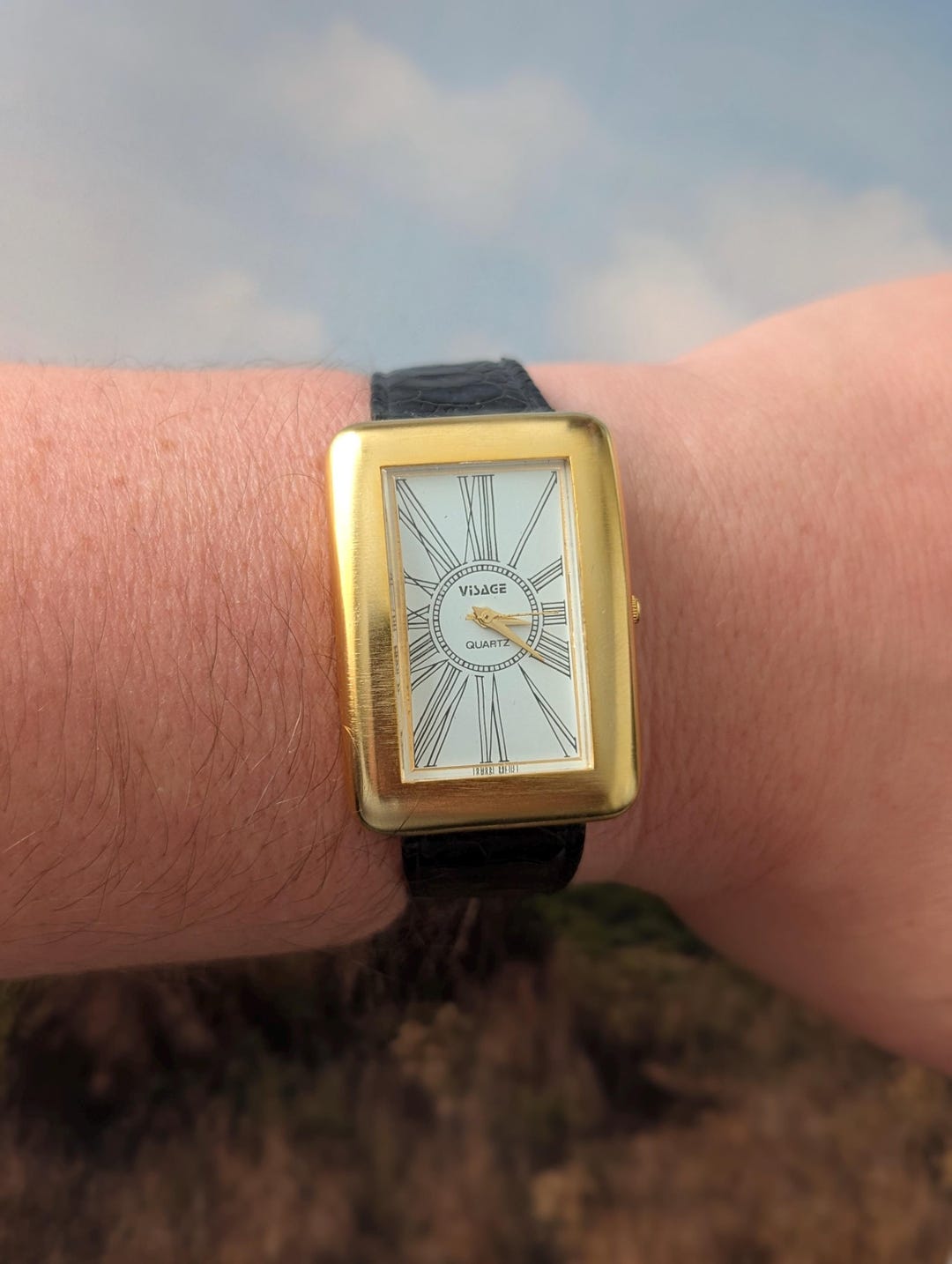 Vintage VISAGE Gold Tone Quartz Watch: Black Leather Band - Etsy