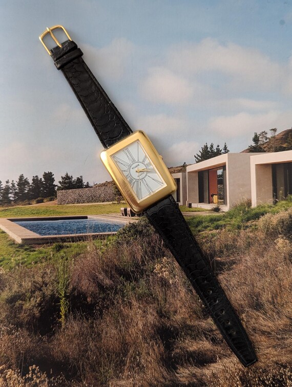 2nd Hand VISAGE Gold Tone Quartz Watch with Black Lea… - Gem