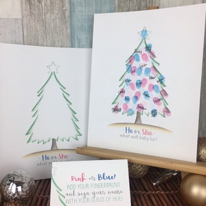 Gender Reveal Christmas Tree, Christmas Fingerprint Tree, Holiday ...