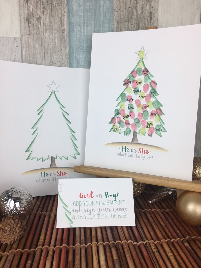 Christmas Baby Reveal Fingerprint Tree Gender Reveal - Etsy