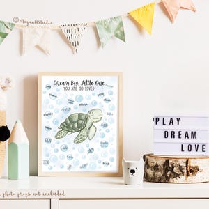 Customized Sea Turtle Signature Poster, Watercolor Sea Turtle Nursery ...