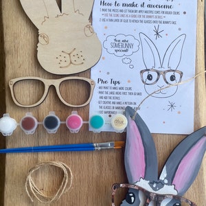 Easter Bunny Craft Kit, Paint Your Own Rabbit With Glasses, Wooden ...