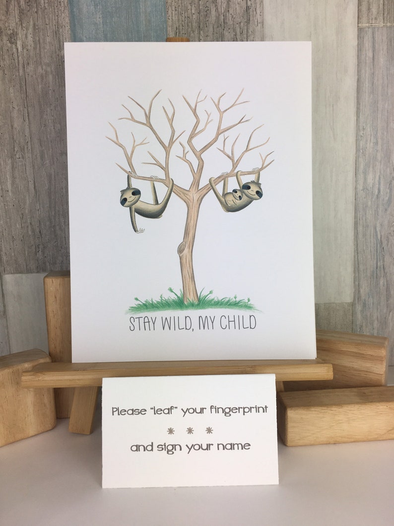 Gender neutral sloth baby shower fingerprint tree sloth puns | Etsy